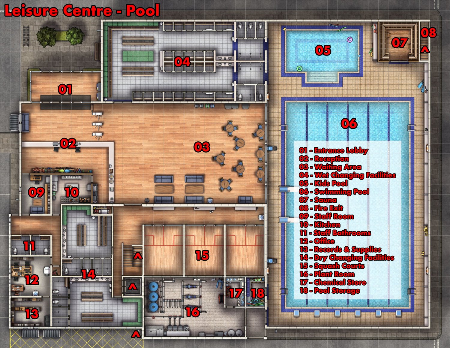 Free Modern Leisure Centre TTRPG Battlemaps — Tom Cartos