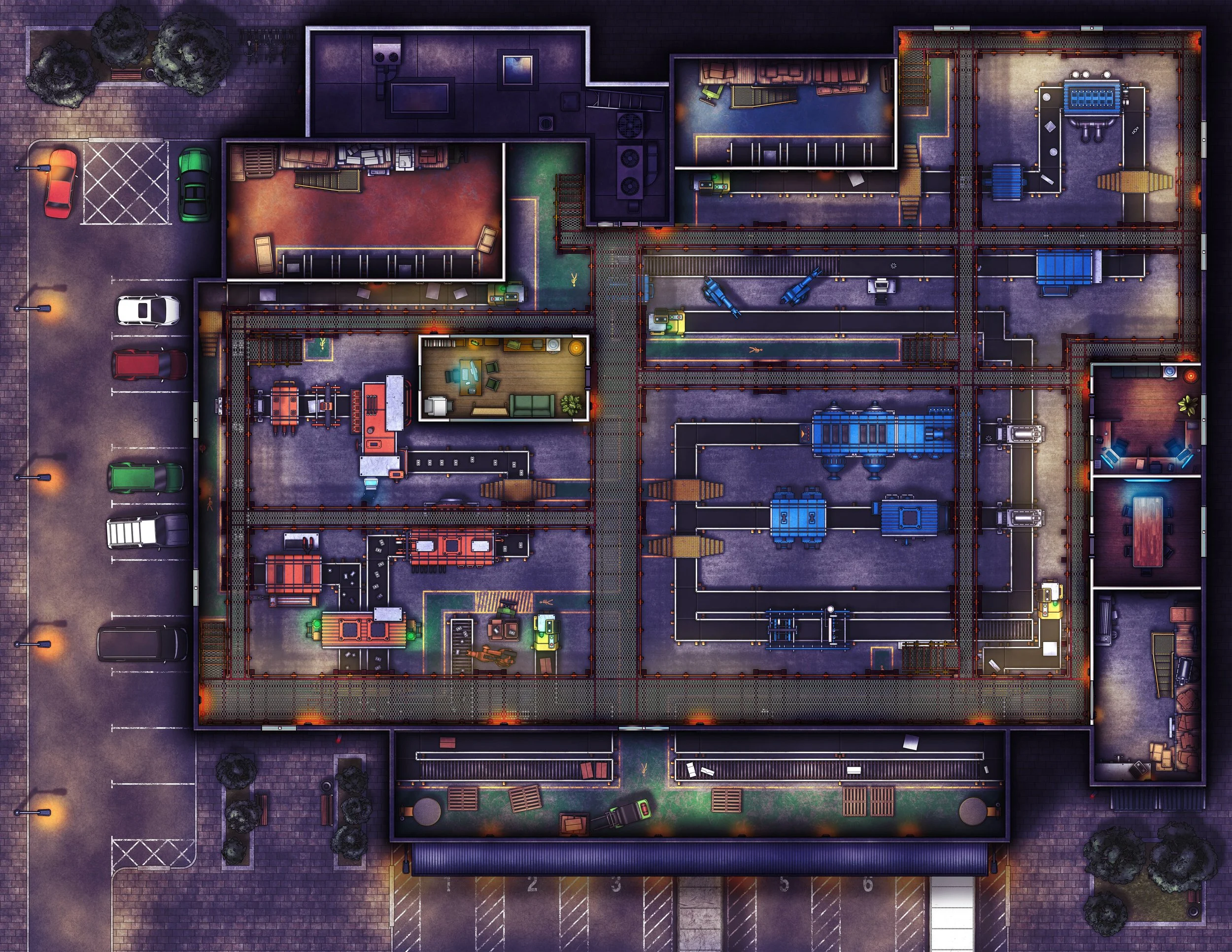 Free Modern Manufacturing Plant TTRPG Battlemaps — Tom Cartos