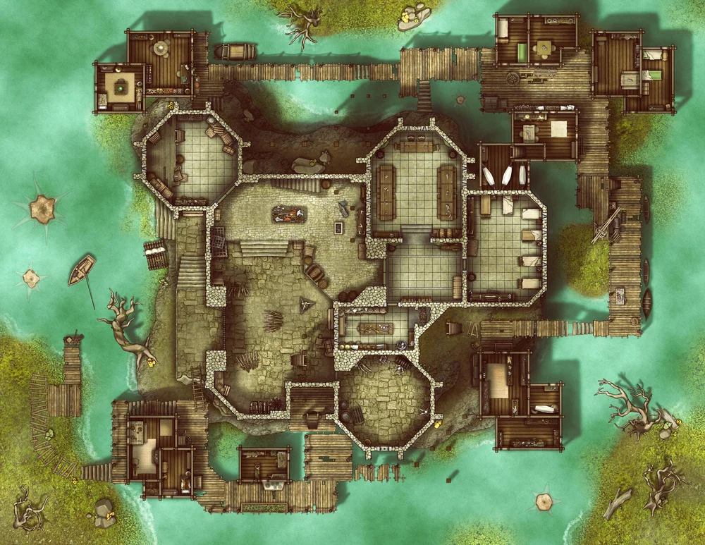 Free Swamp Fort TTRPG Battlemap - Castles, Forts & Keeps — Tom Cartos