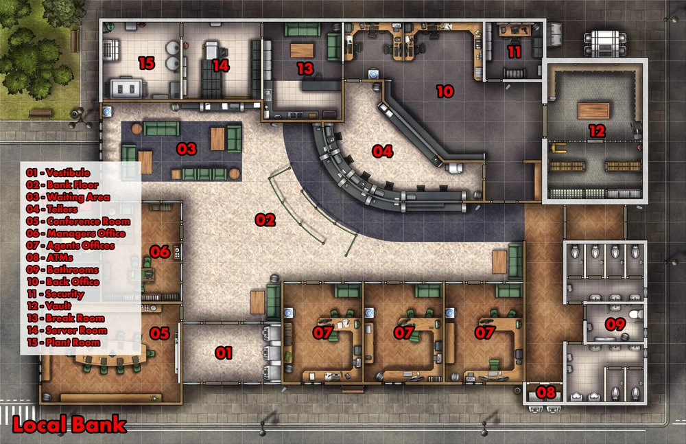 Free Modern Local Bank TTRPG Battlemaps — Tom Cartos