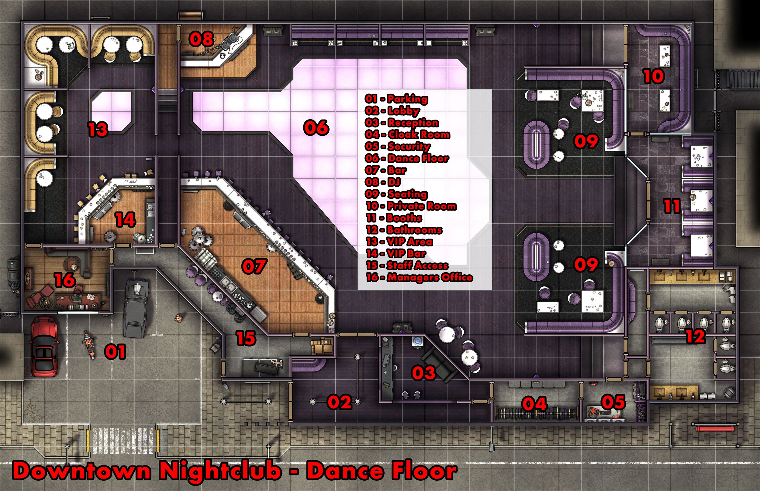 Free Modern Downtown Nightclub TTRPG Battlemaps — Tom Cartos