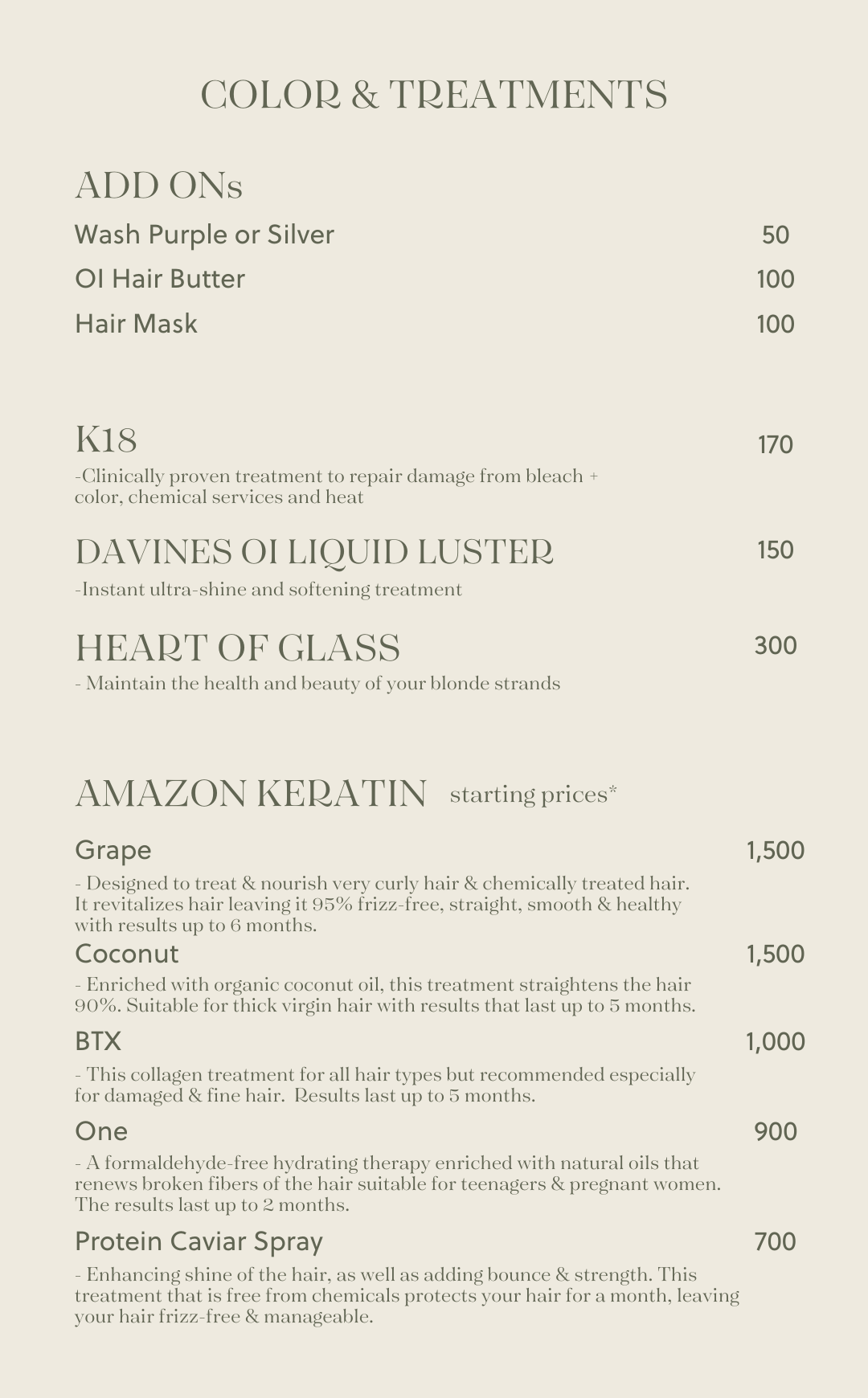 Menu 1 - Remedy Room Beauty Lounge