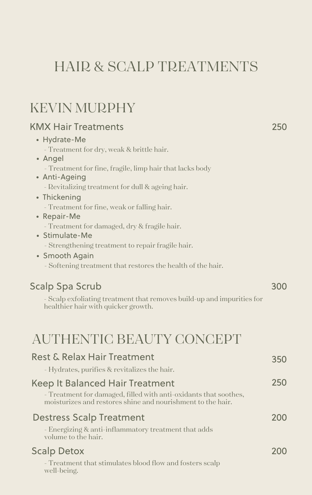 Menu 1 - Remedy Room Beauty Lounge