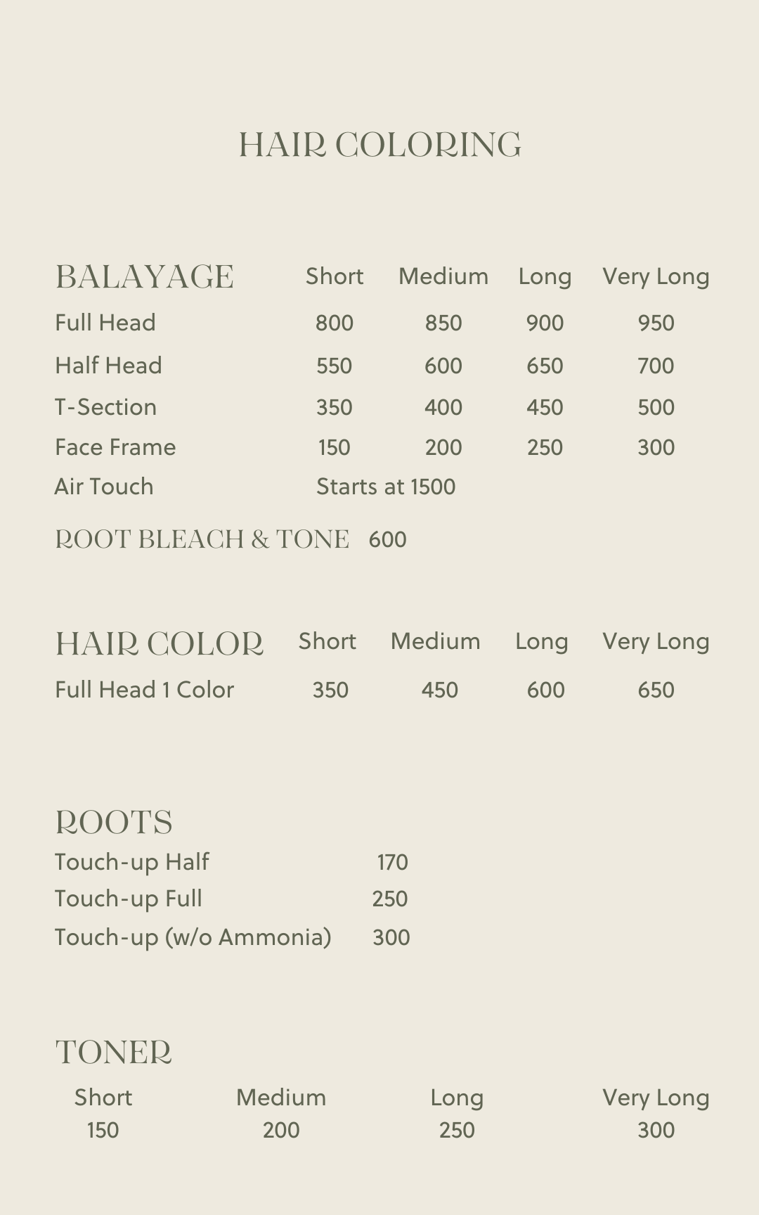Menu 1 - Remedy Room Beauty Lounge