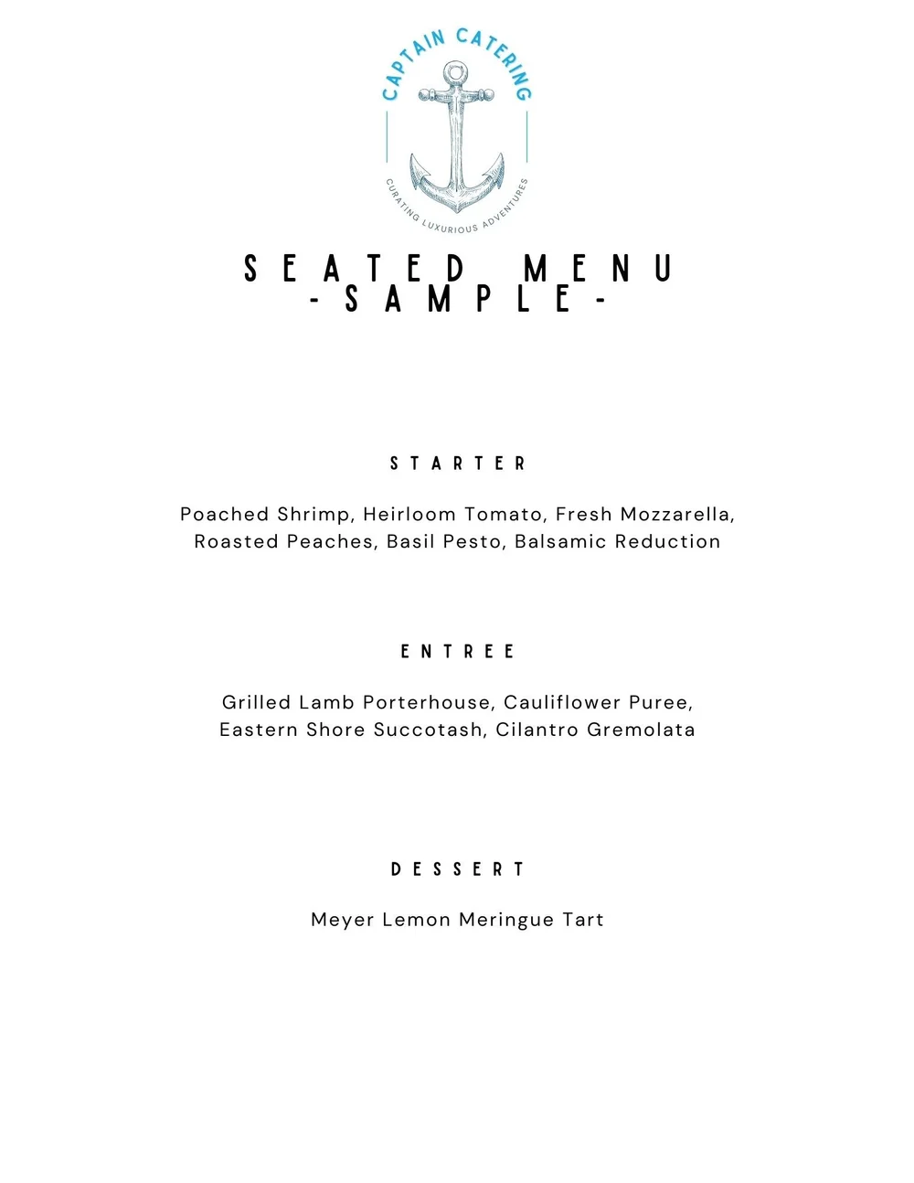 Sample Menus — Captain Catering