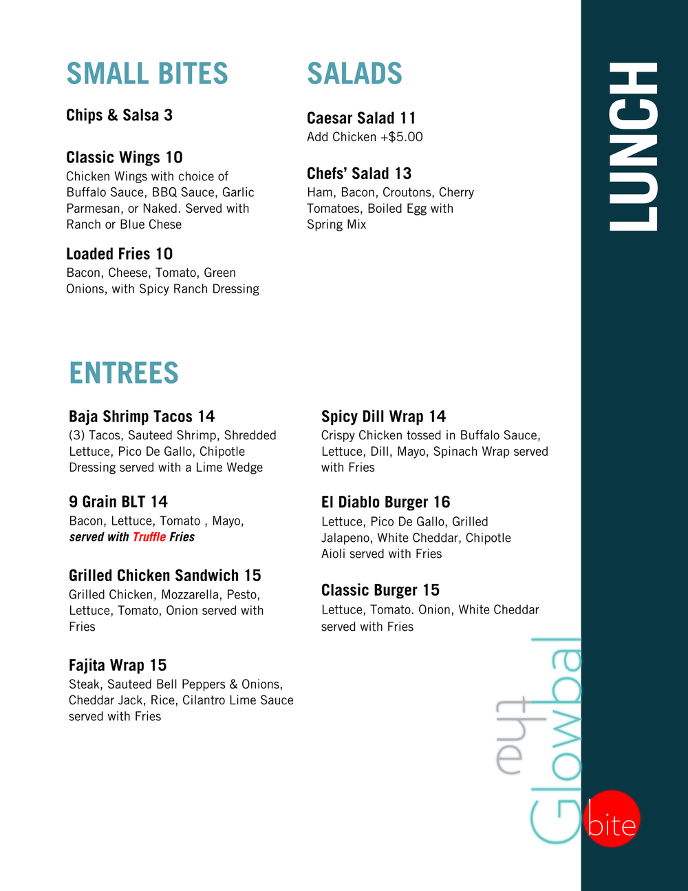Menu — the glowbal bite SLC