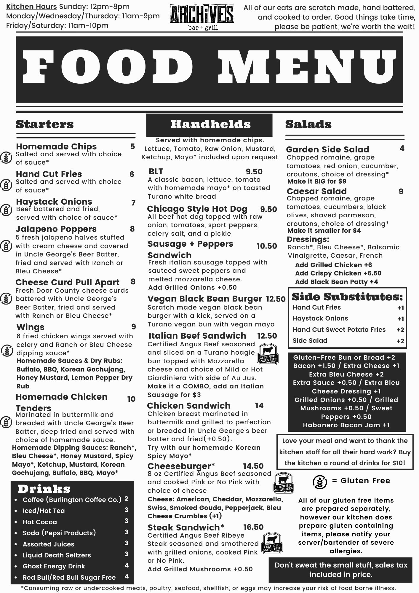 Menu — Archives Bar and Grill