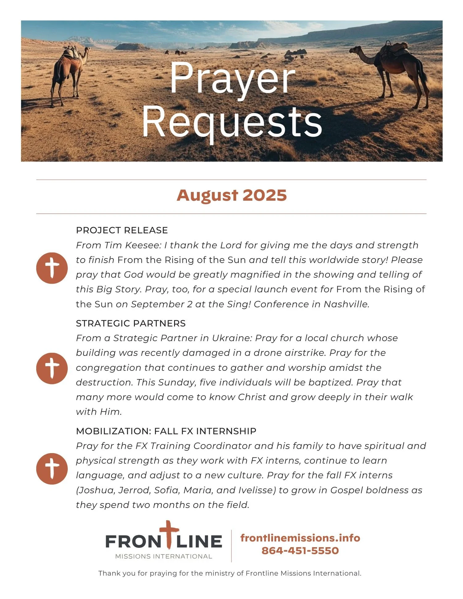 August Prayer Requests — Frontline Missions