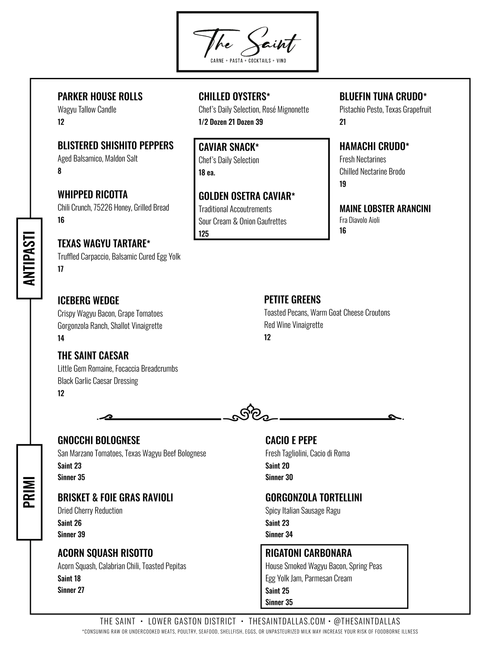 Dinner Menu — The Saint