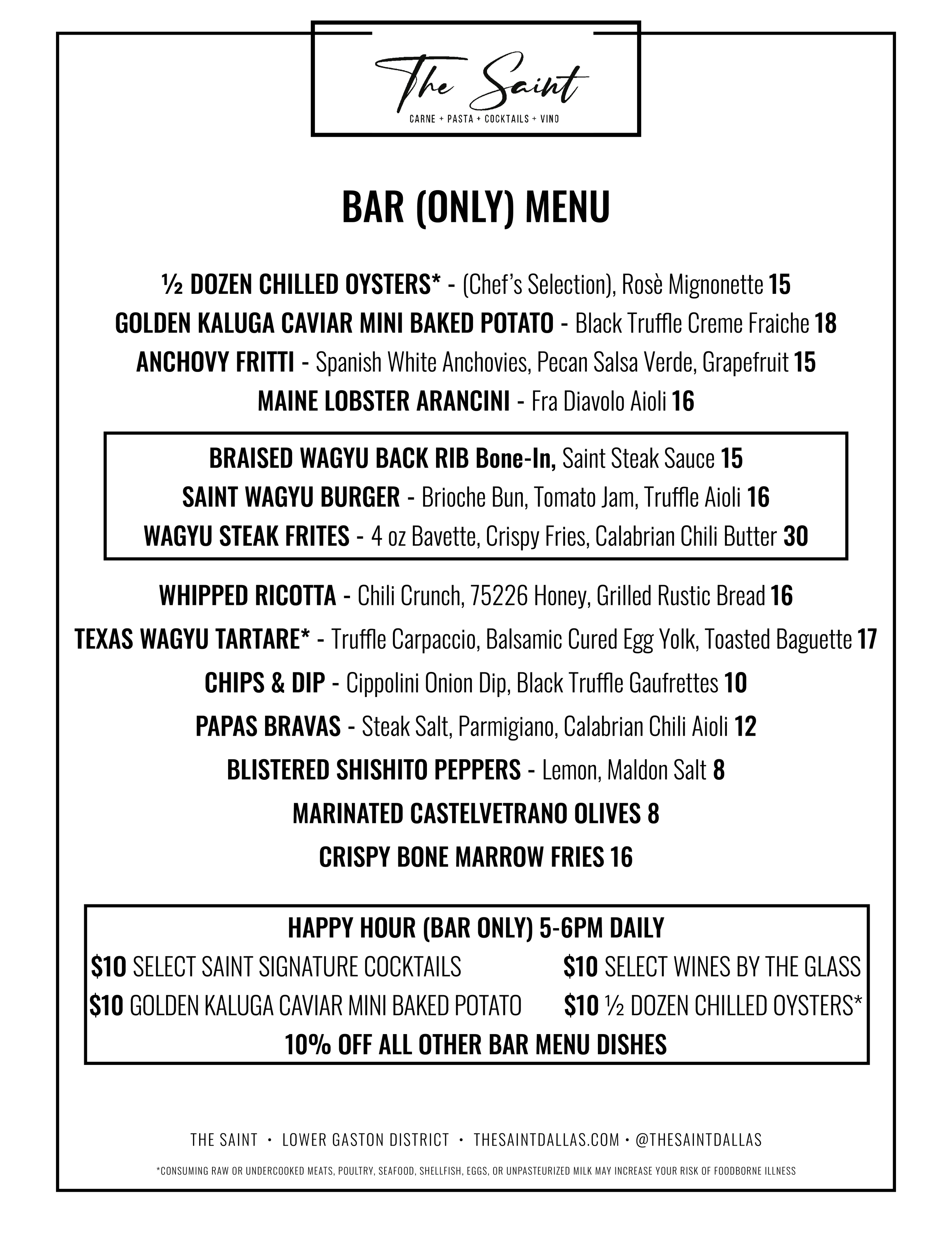 Exclusive Bar Menu — The Saint