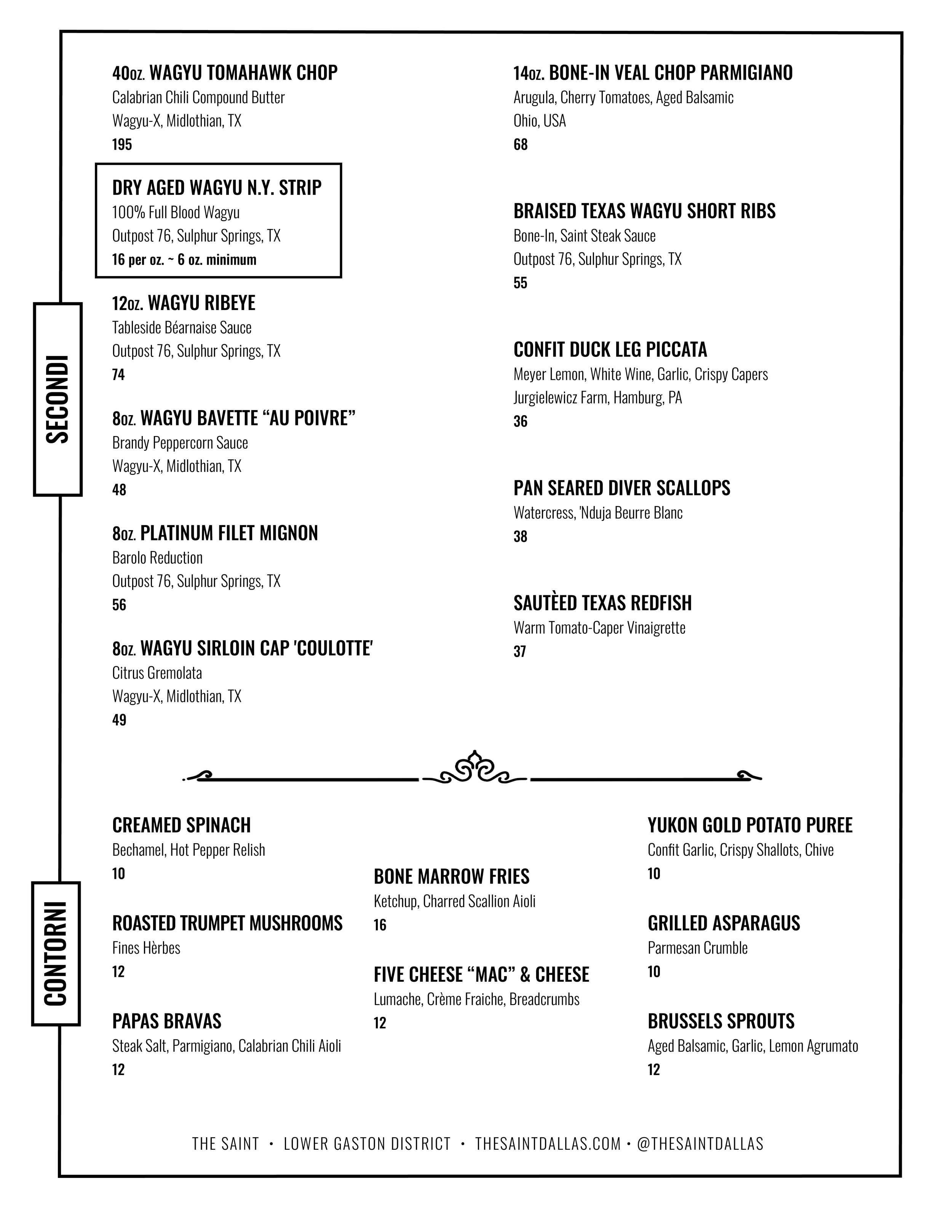 Dinner Menu — The Saint