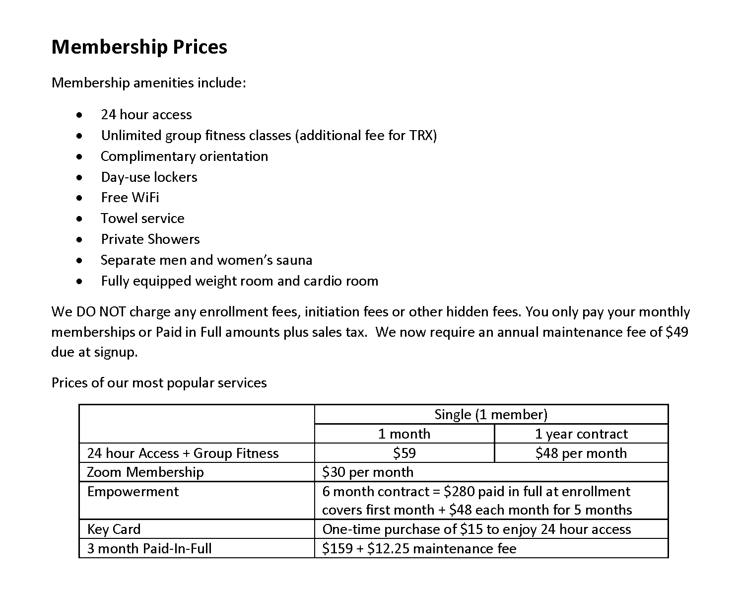 Prices Whetstone Fitness Prices Whetstone Fitness