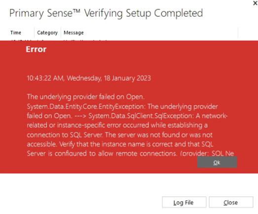 Troubleshooting — Primary Sense