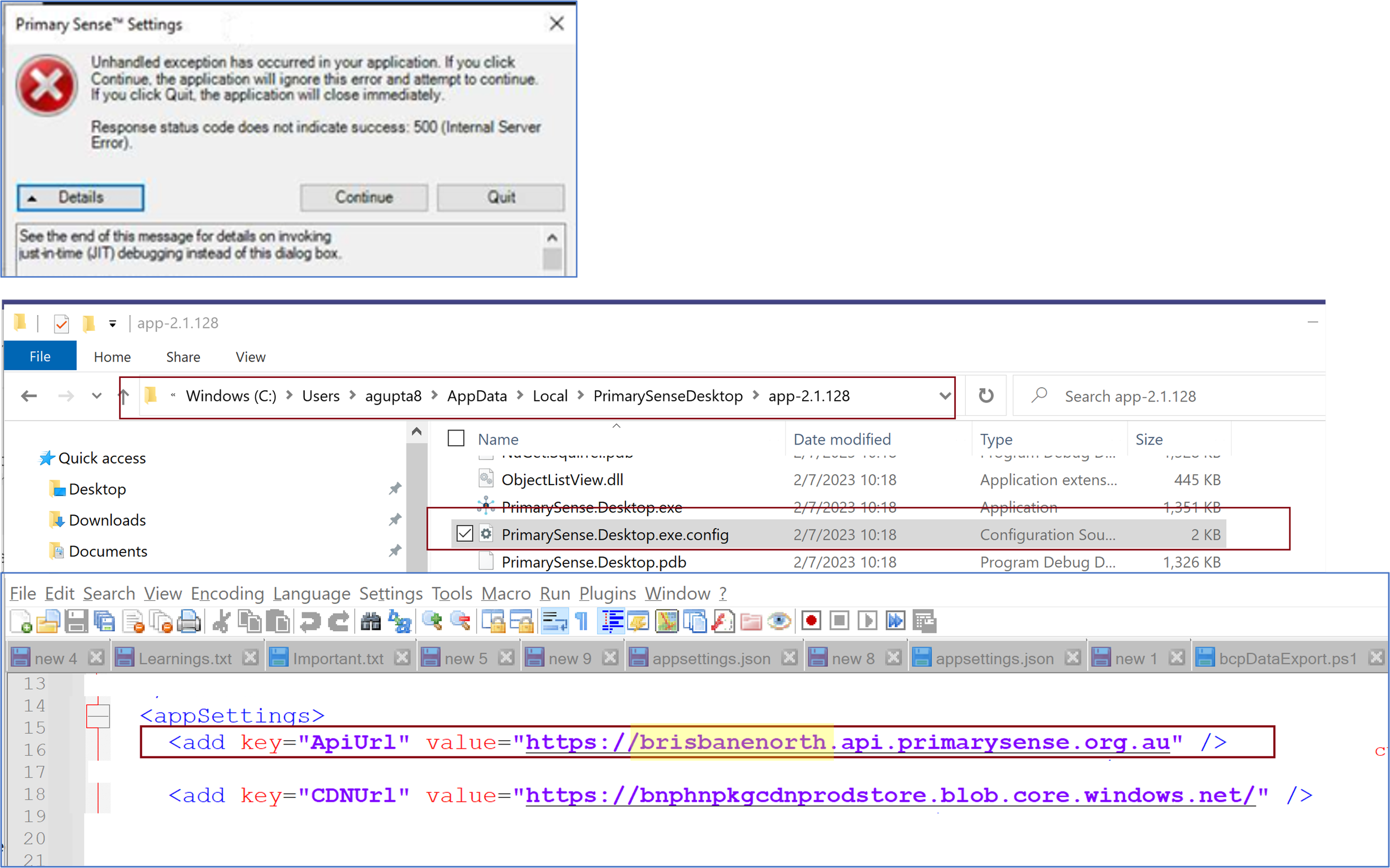 Troubleshooting — Primary Sense