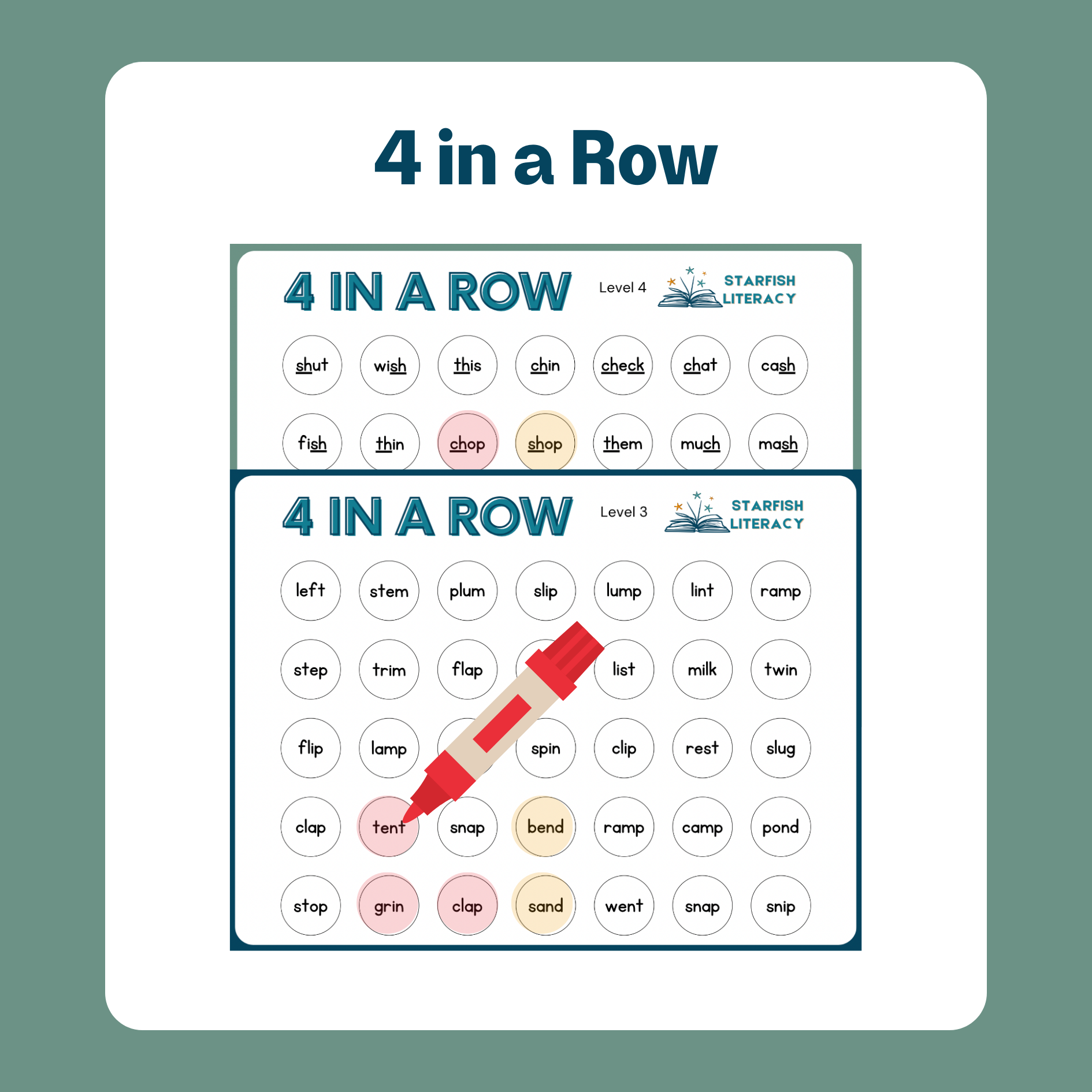 Blending Sounds 4 in a Row Game — Starfish Literacy