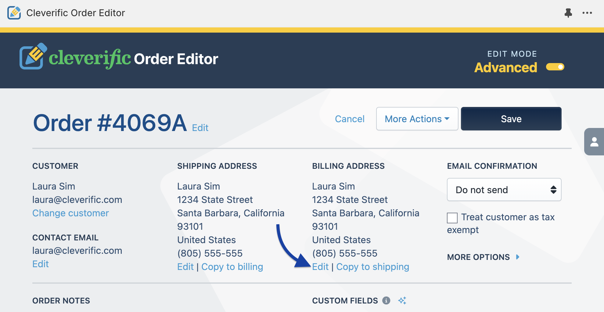 How to change Shopify billing address on orders — Cleverific