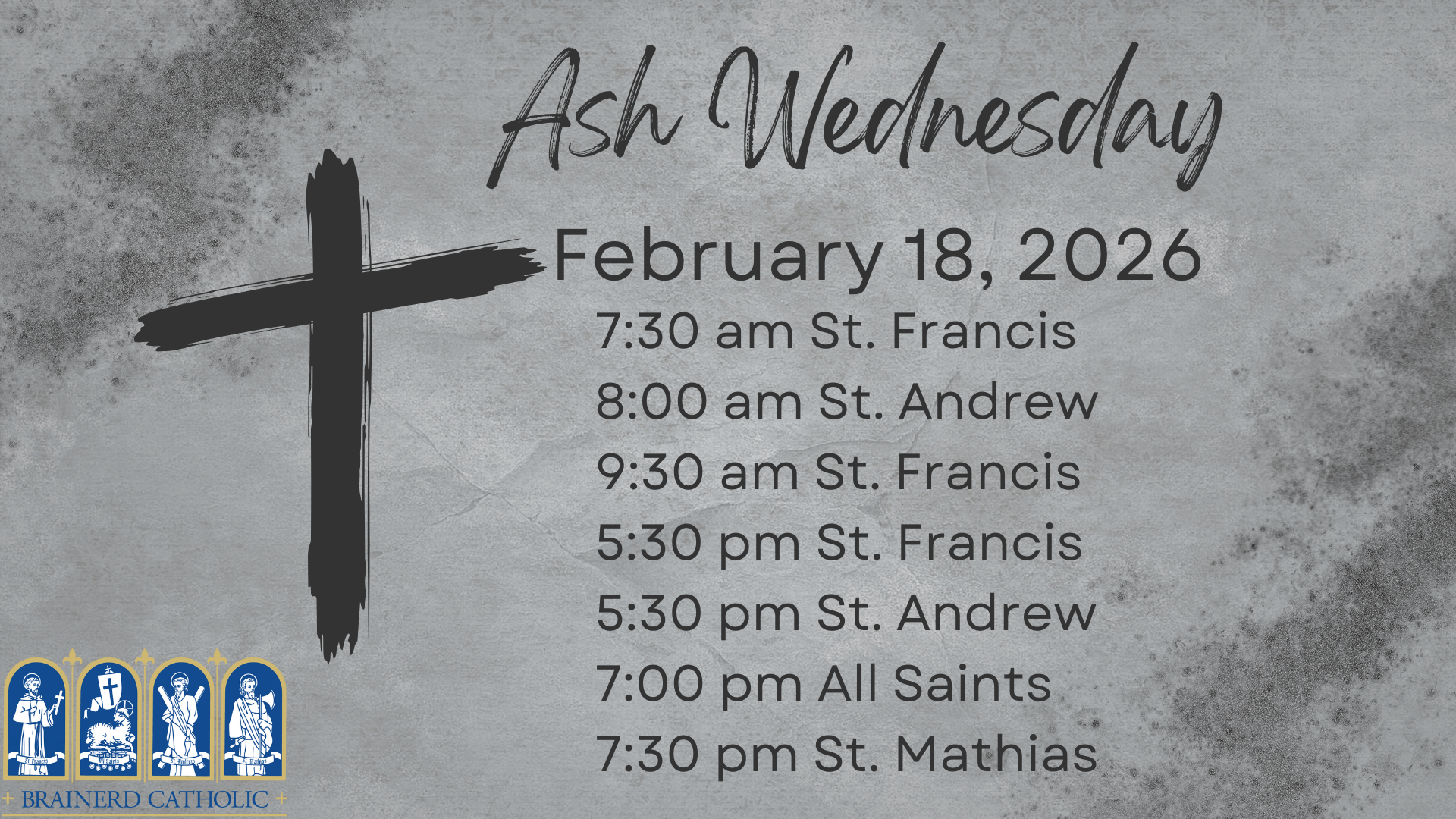 2026 Ash Wednesday Schedule — Brainerd Catholic