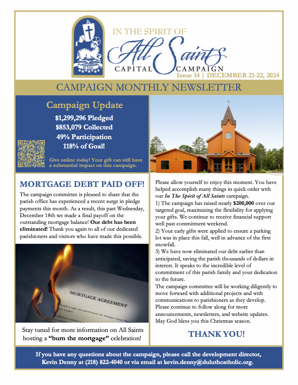 All Saints Capital Campaign:Issue #14 — Brainerd Catholic