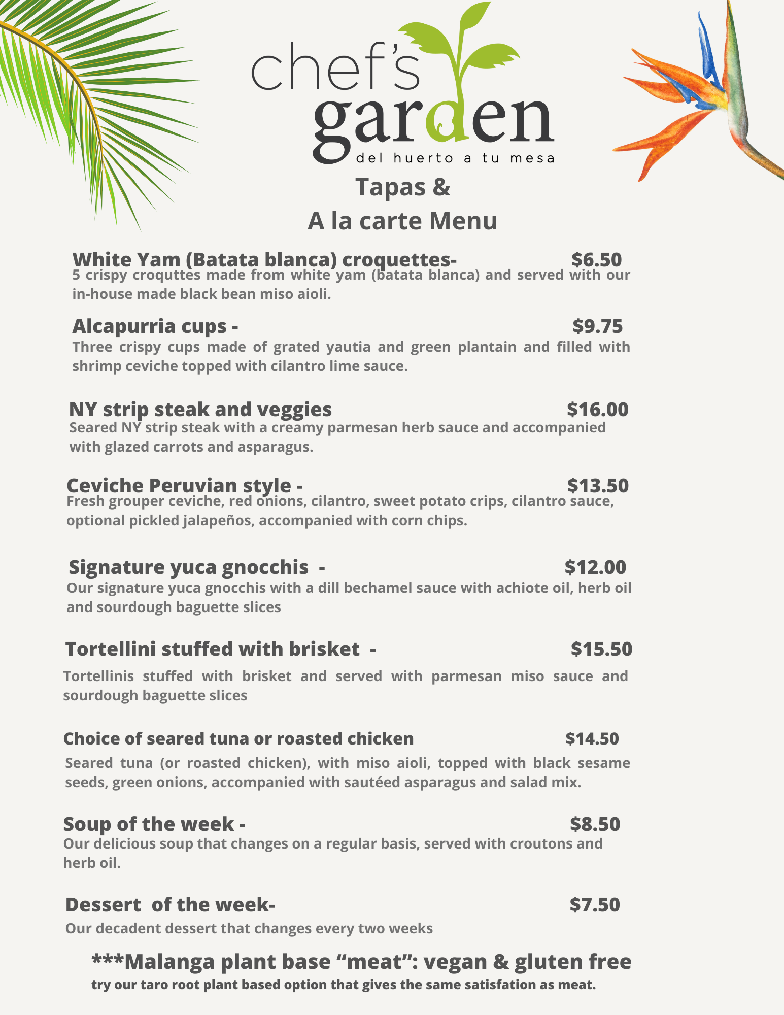 menu page — Chef's Garden