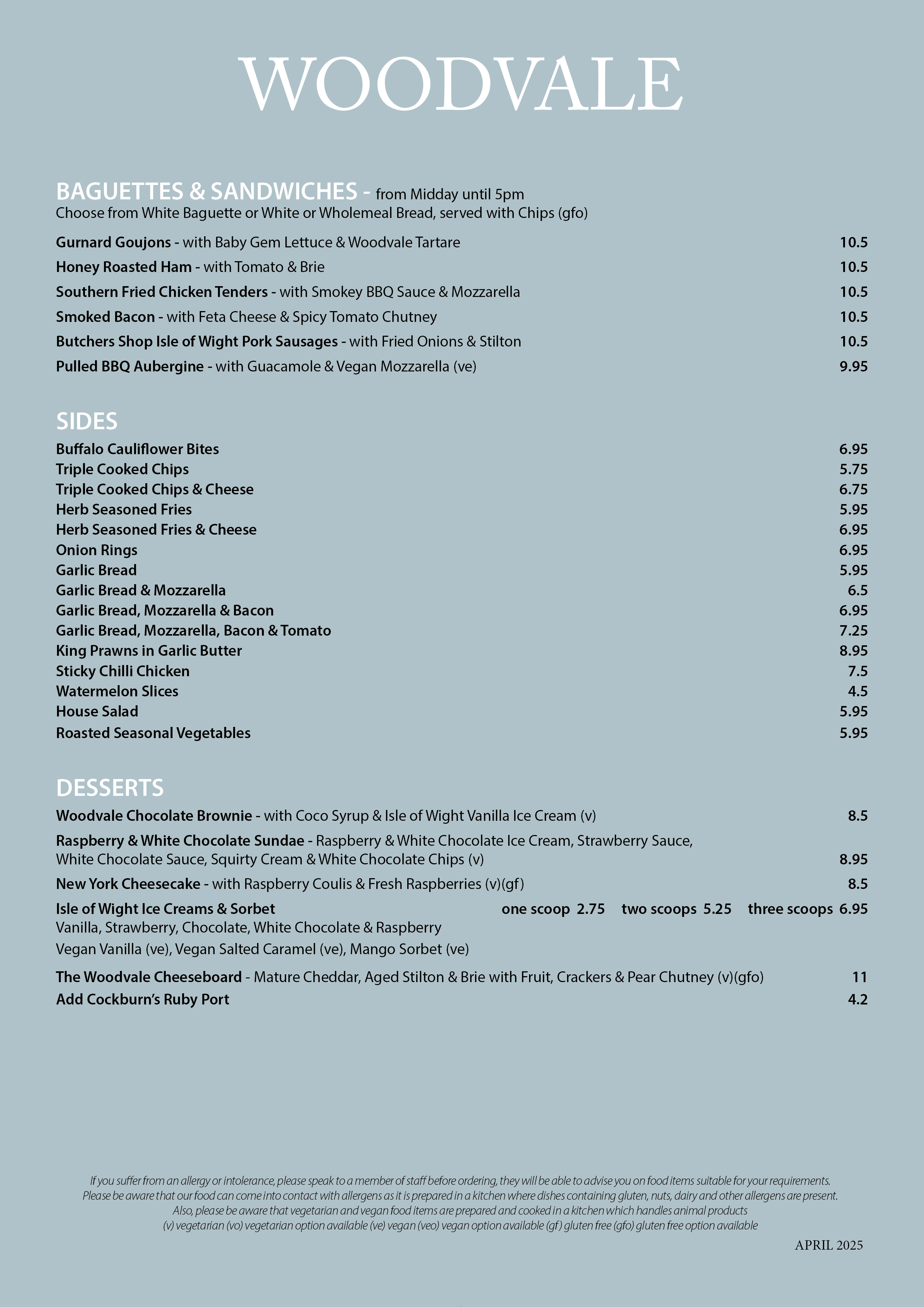 Menu 1 — the WOODVALE