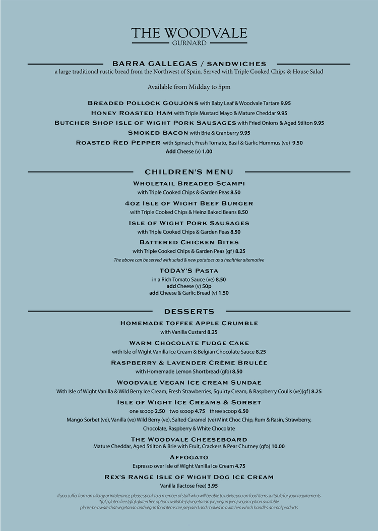 Menu 1 — the WOODVALE