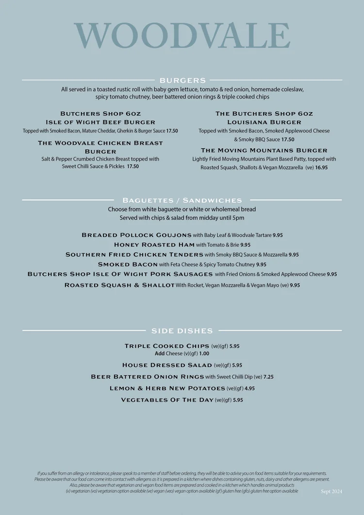 Menu 1 — the WOODVALE