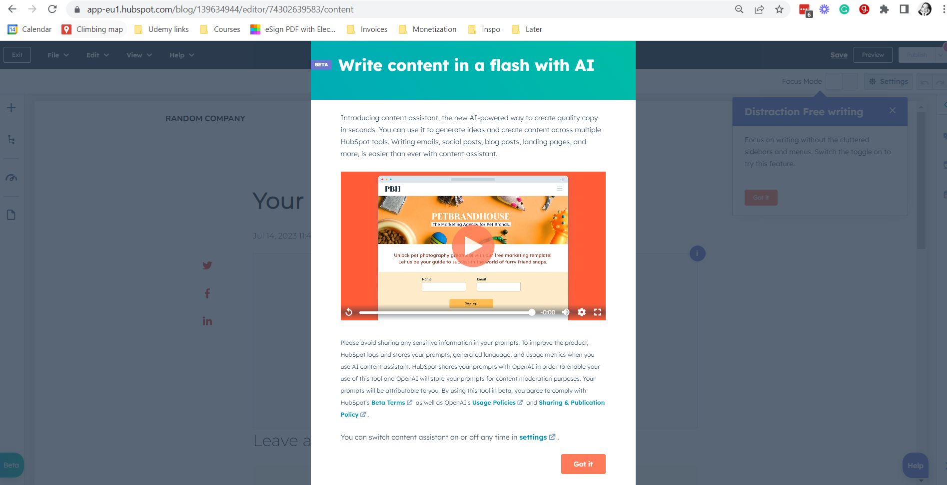 HubSpot Ai Content Assistant how to use — Thalita Milan