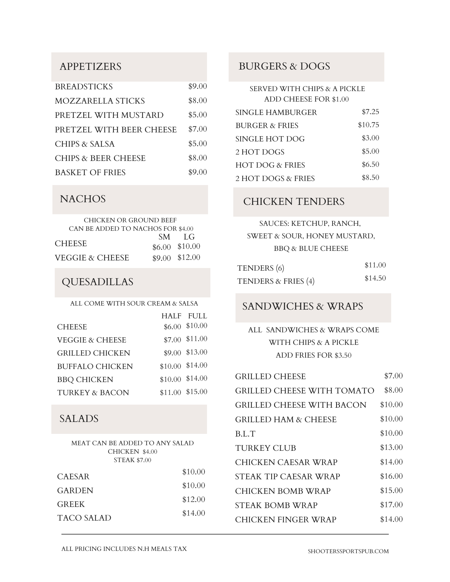 Menu | Savor and Celebrate — Shooters Sports Pub Exeter Bowling Lanes