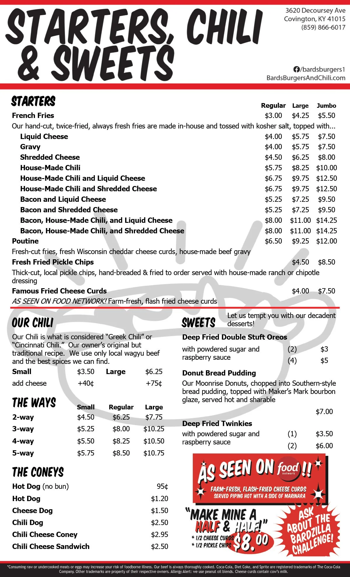 Menu — Bard's Burgers & Chili