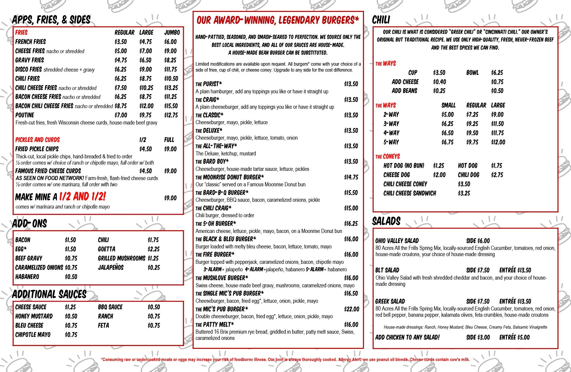 Menu — Bard's Burgers & Chili