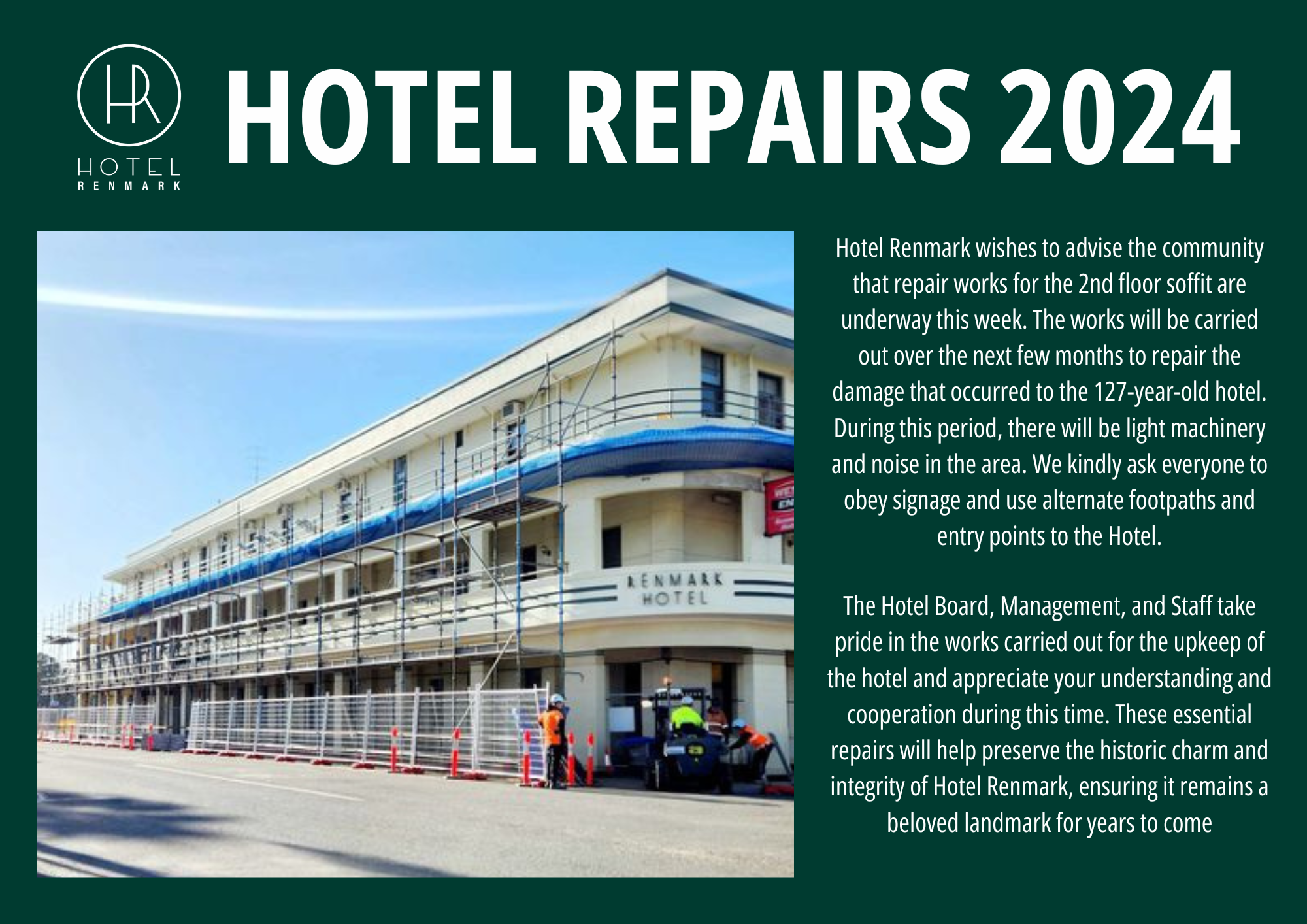 HOTEL REPAIRS — Hotel Renmark