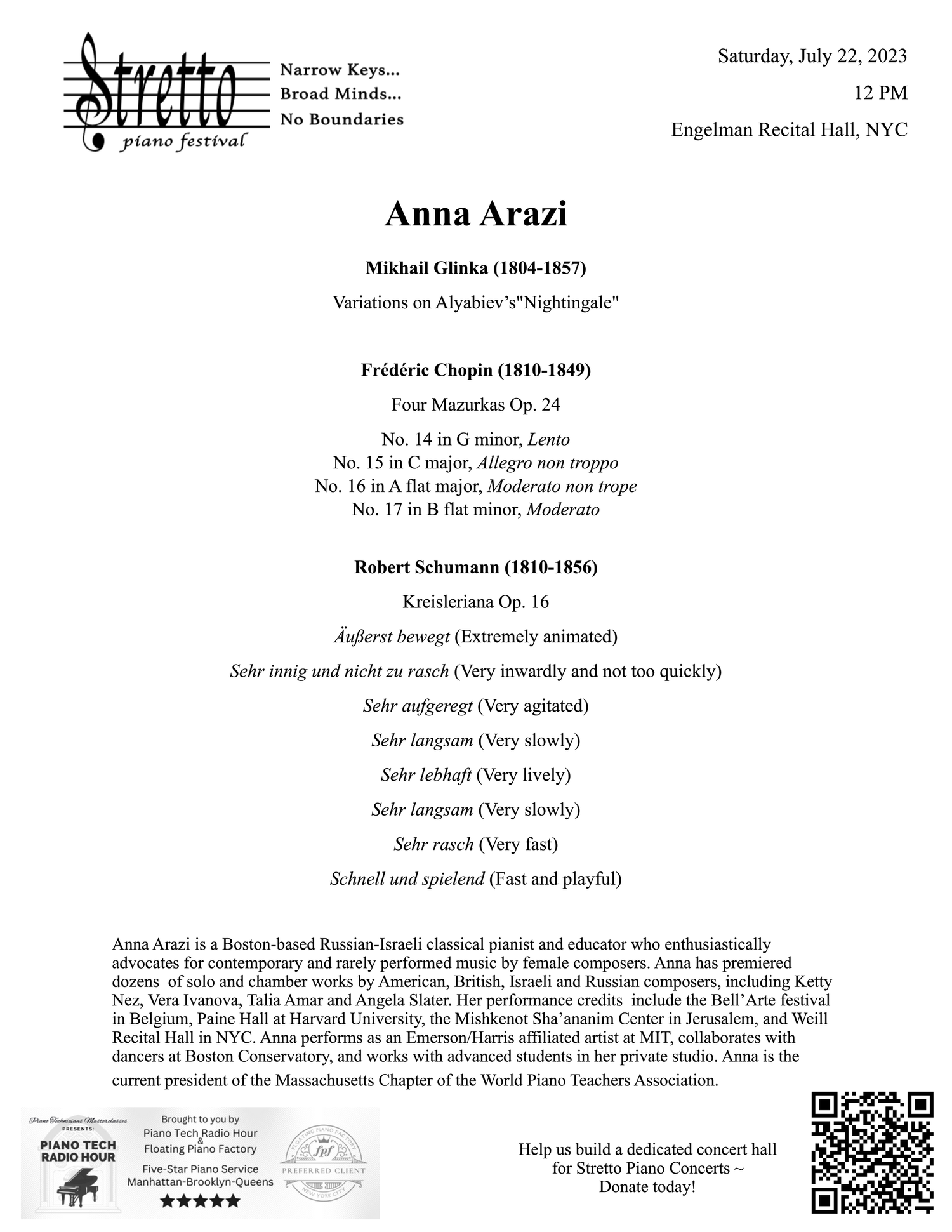 Anna Arazi — Stretto Piano Concerts