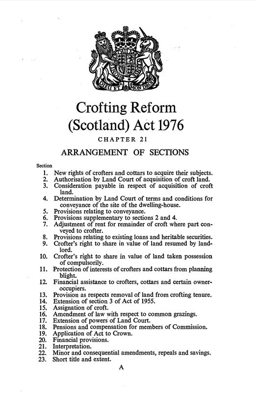 DEVELOPMENT OF CROFTING LAW 1976-1993 - ECONOMIC DEVELOPMENT ABOVE ...