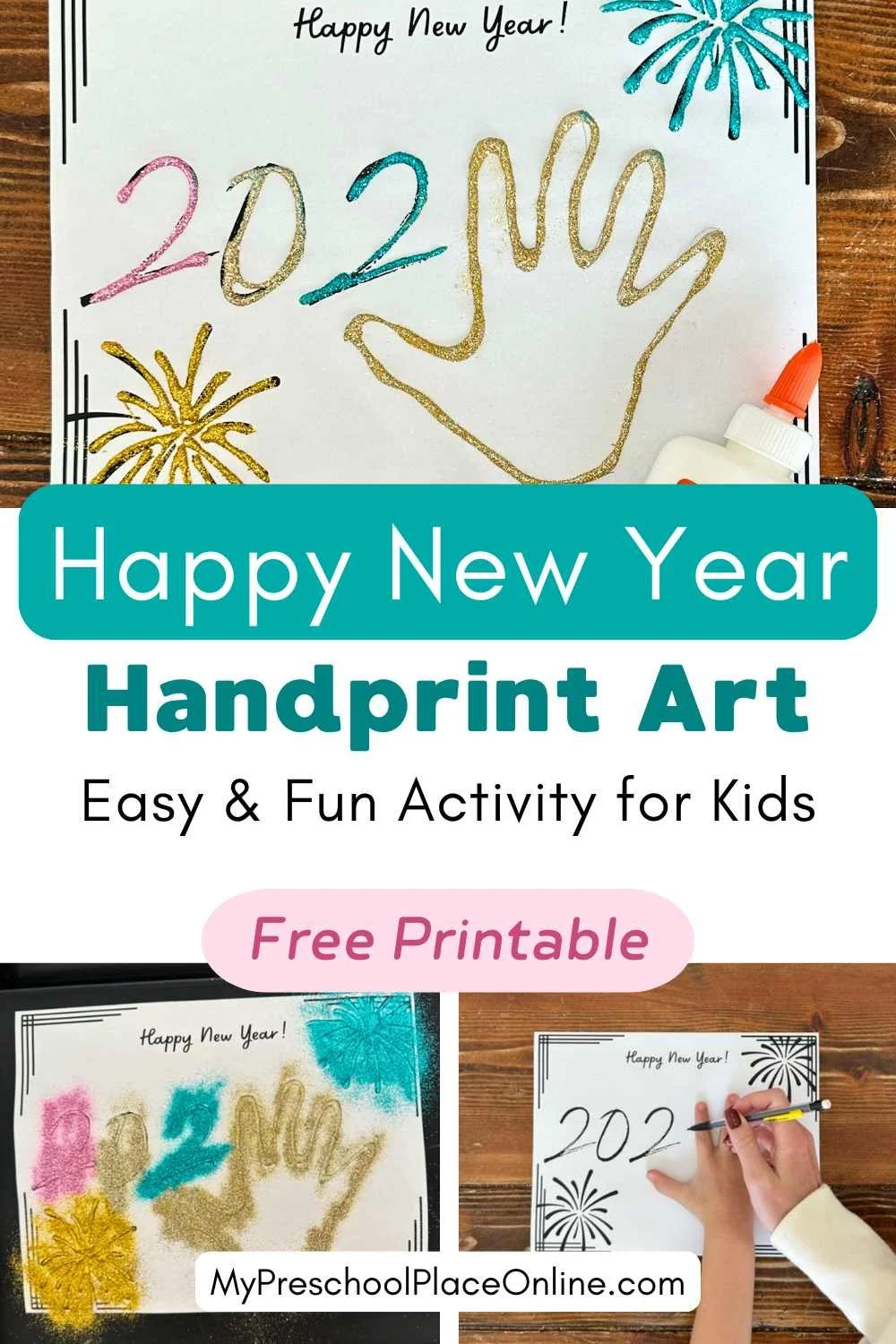 Happy New Year Handprint Art [free download] — My Preschool Place