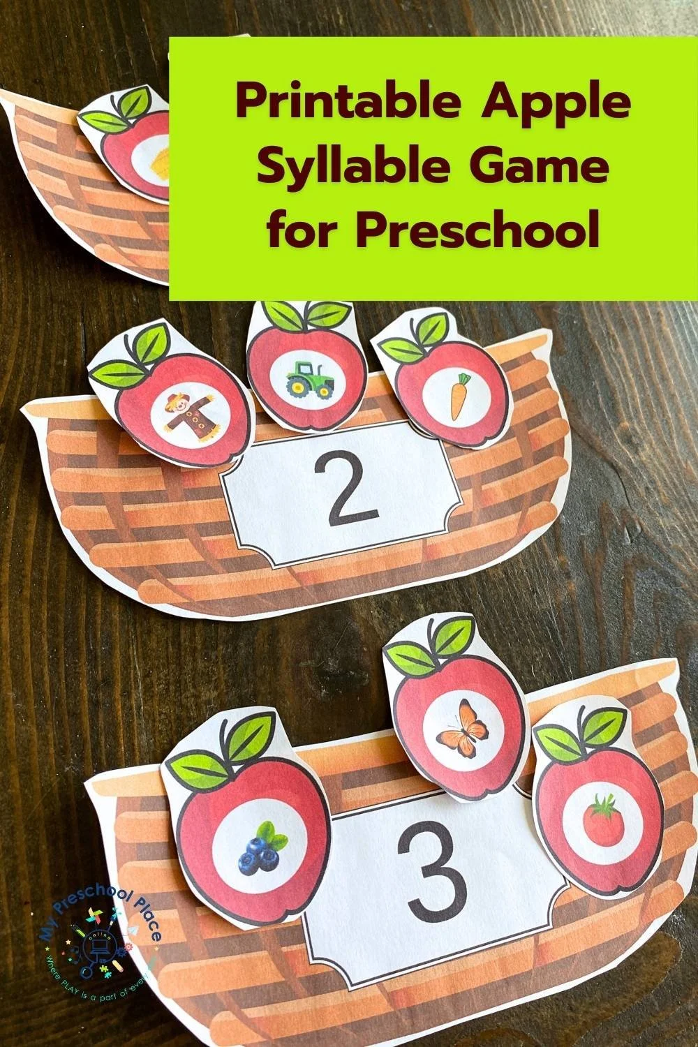 Apple Syllable Sorting Farm Literacy Activity — My Preschool Place