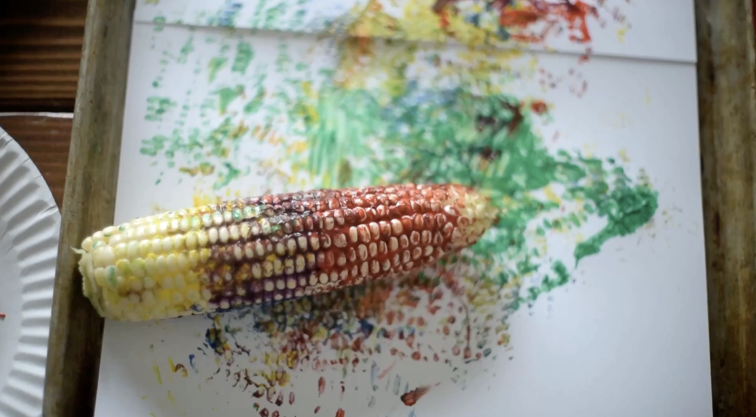 Painting with Corn Thanksgiving Process Art — My Preschool Place