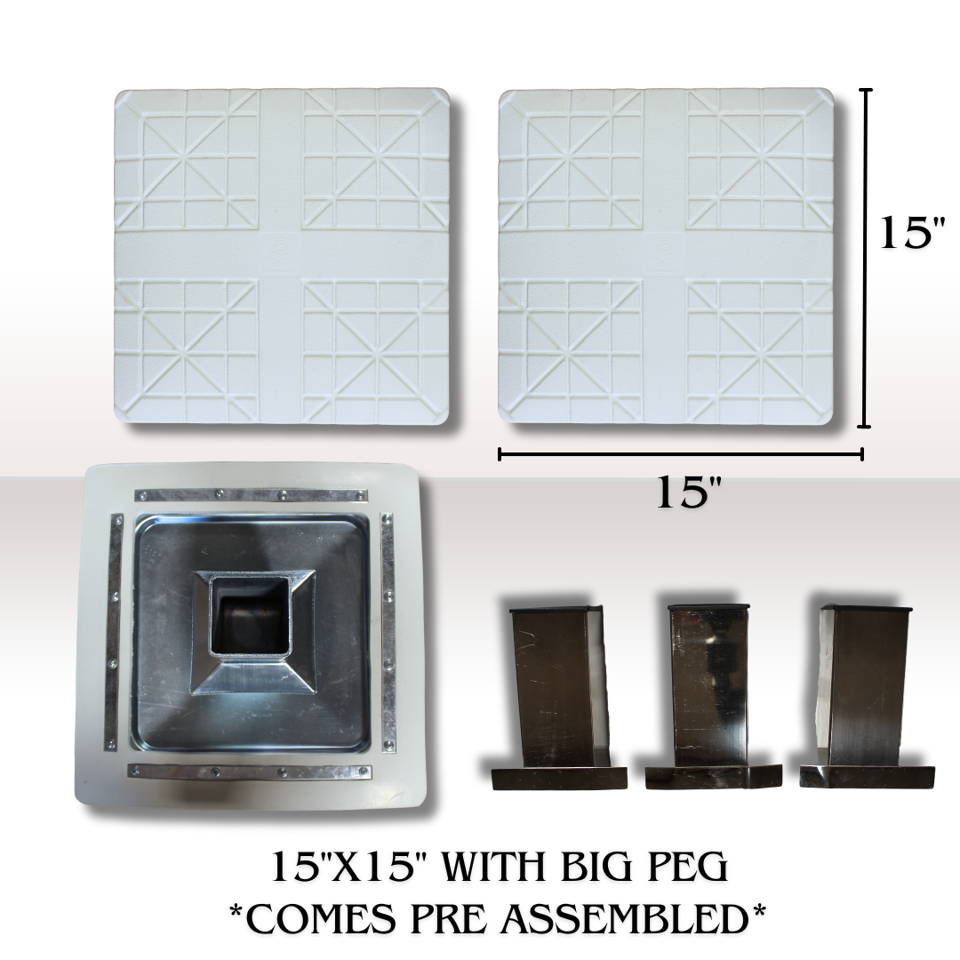 Set of three natural rubber 15x15 bases with standard peg and anchor ...