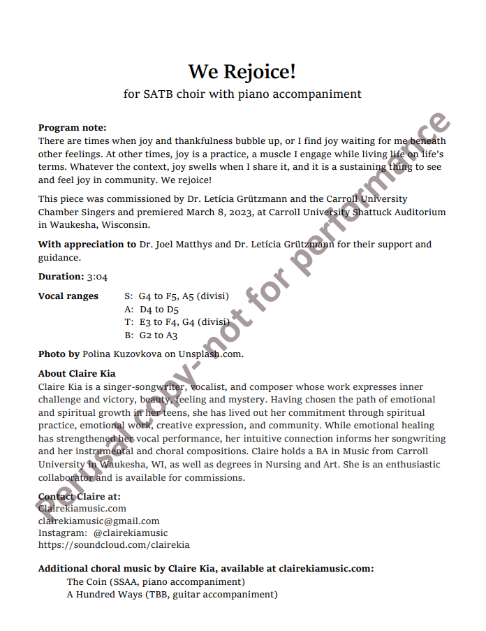 We Rejoice! for SATB Choir, with Piano Accompaniment — Claire Kia Music