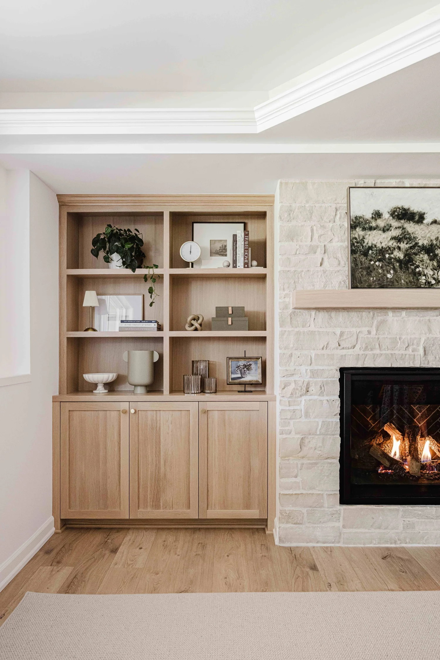 Sean's Cabinetry | Asymmetrical Fireplace with Shelves and Cabinets