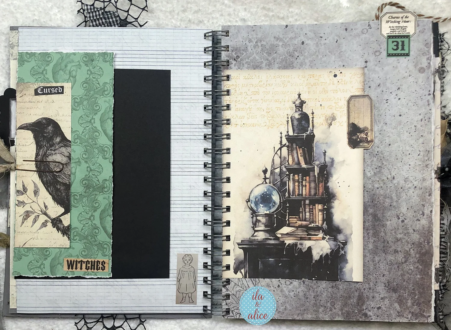 Black Halloween Junk Journal Loaded with Journal Cards, Envelopes, Rusty Paper Clips Printed ...