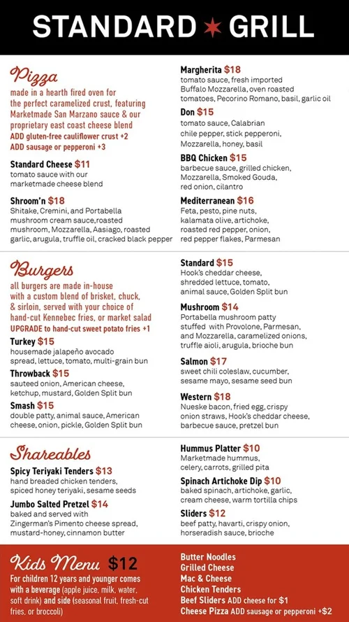 Grill Menu — STANDARD MARKET
