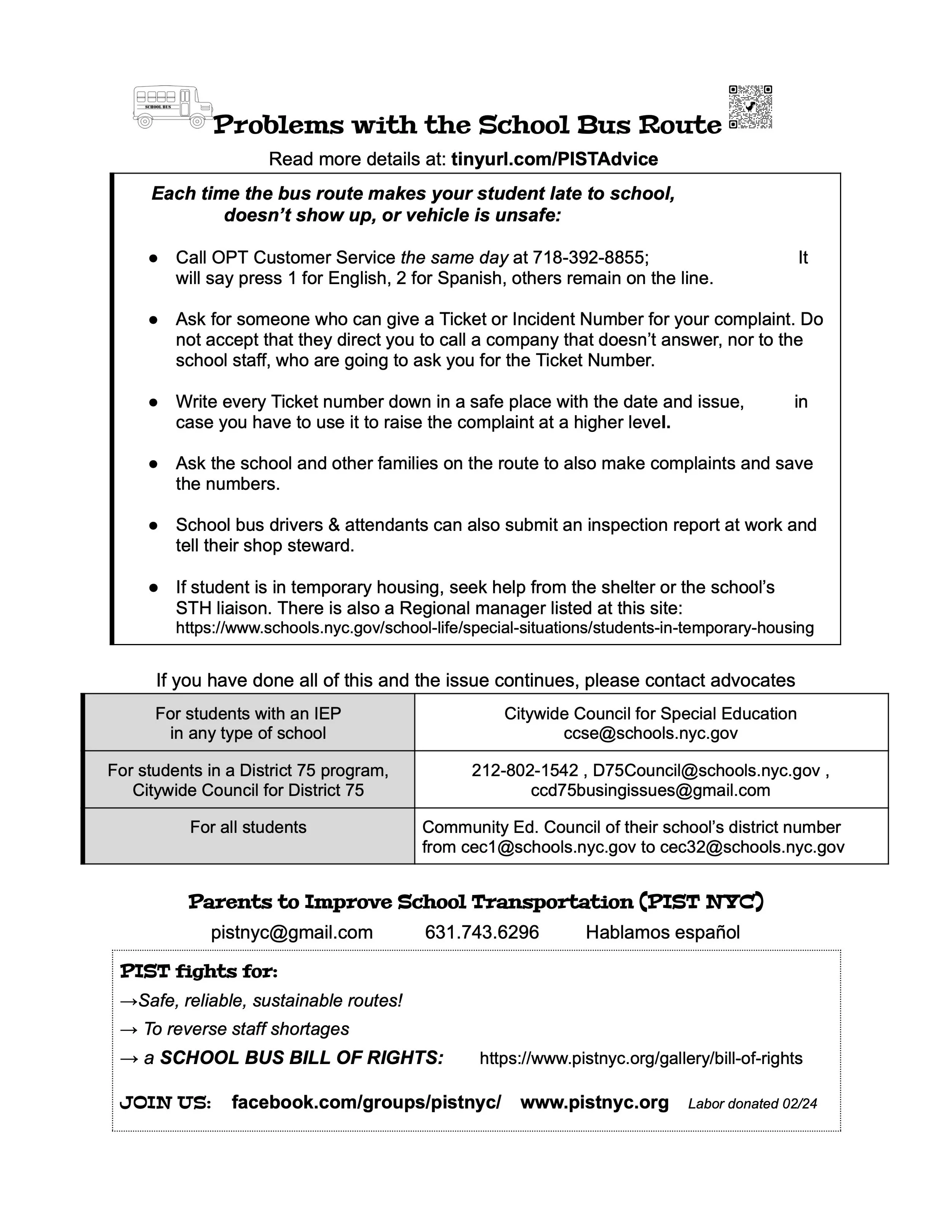 Bus problems — PIST NYC - Parents to Improve School Transportation