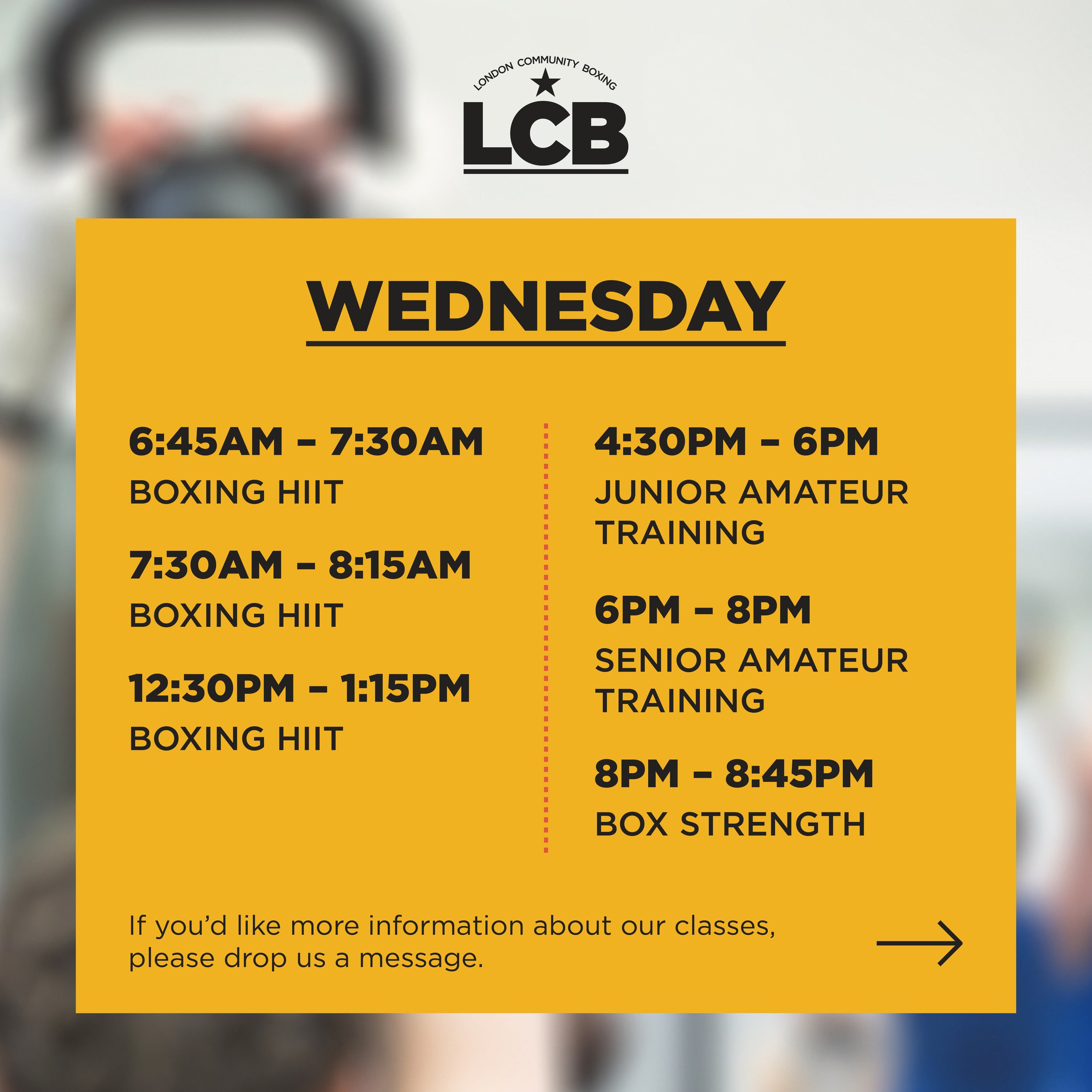 Class timetable — London Community Boxing