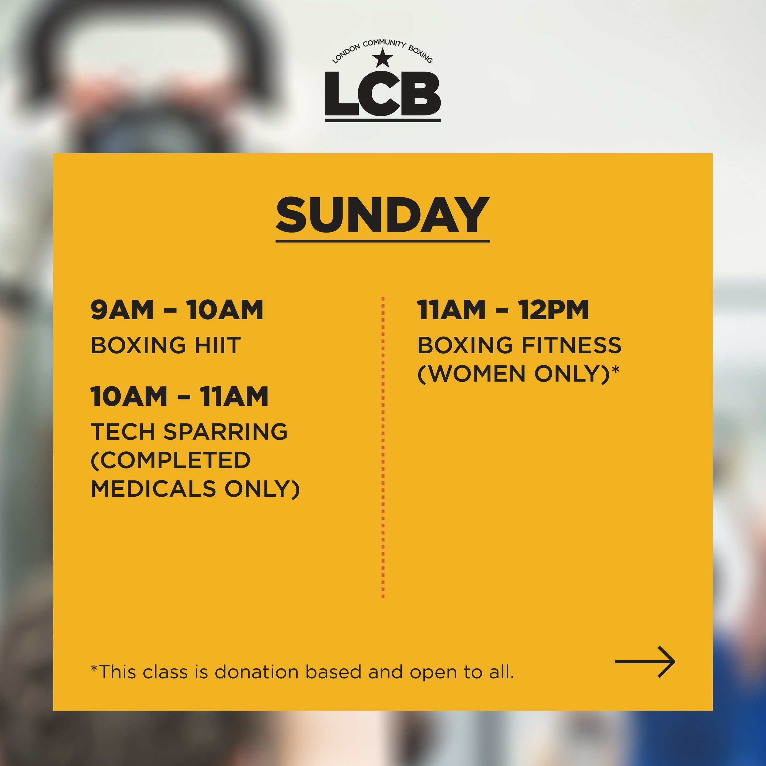 Class timetable — London Community Boxing