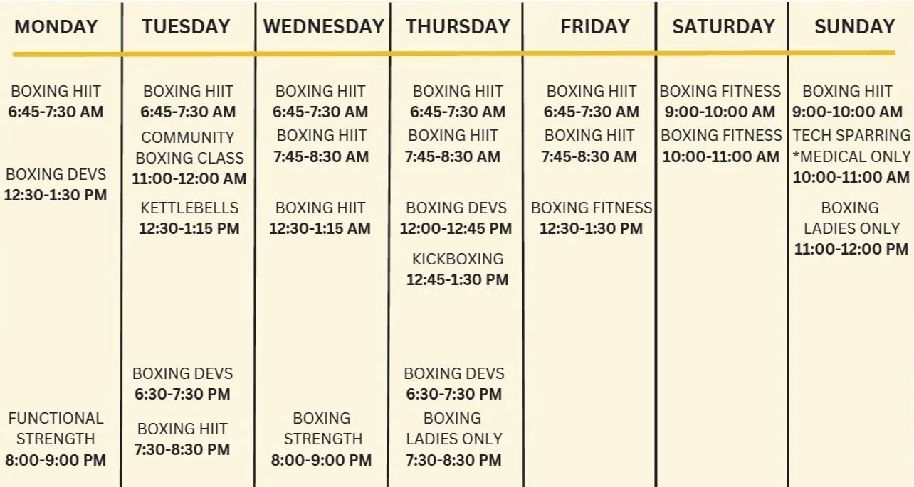 Class timetable — London Community Boxing