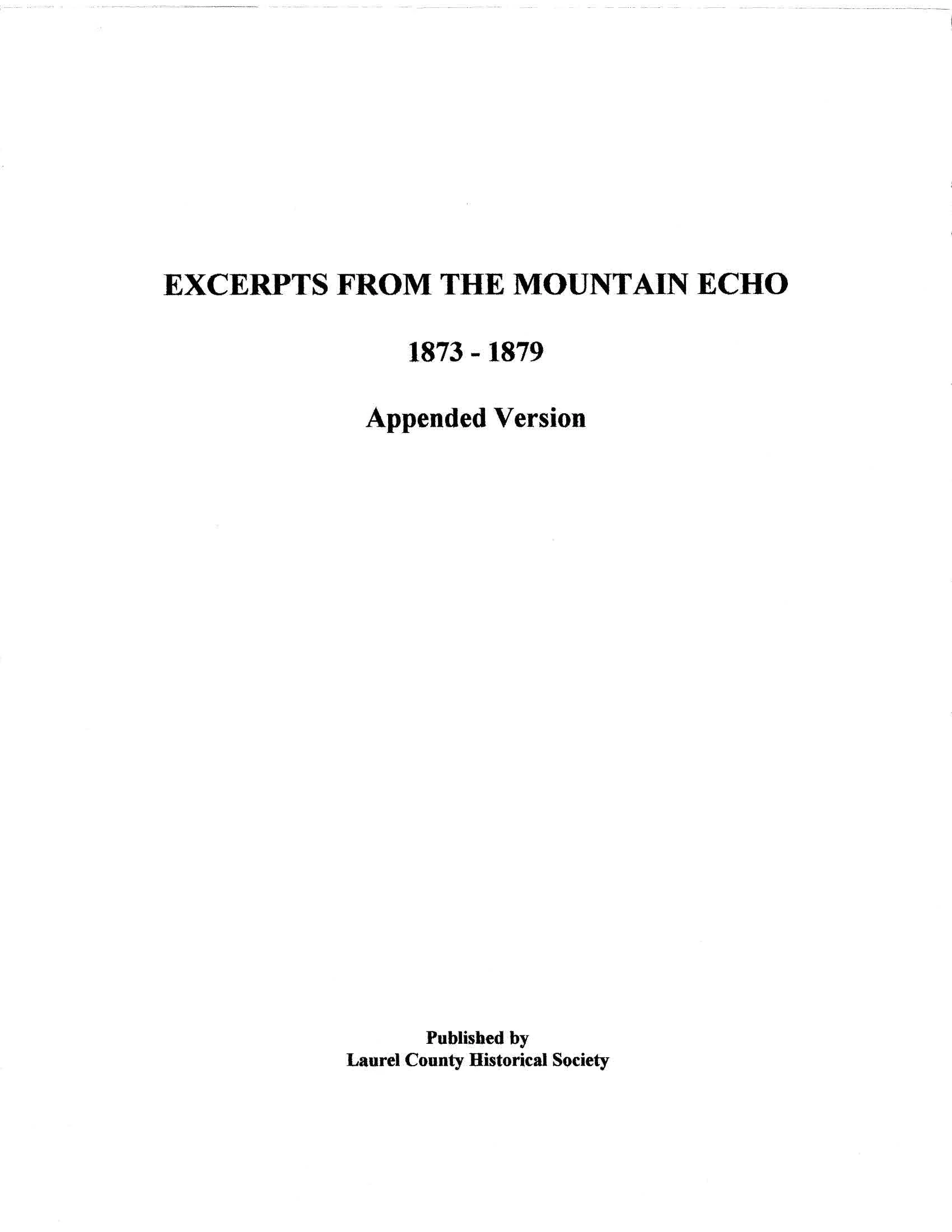 Mountain Echo Excerpts 1873-1879 — Laurel County Historical Society