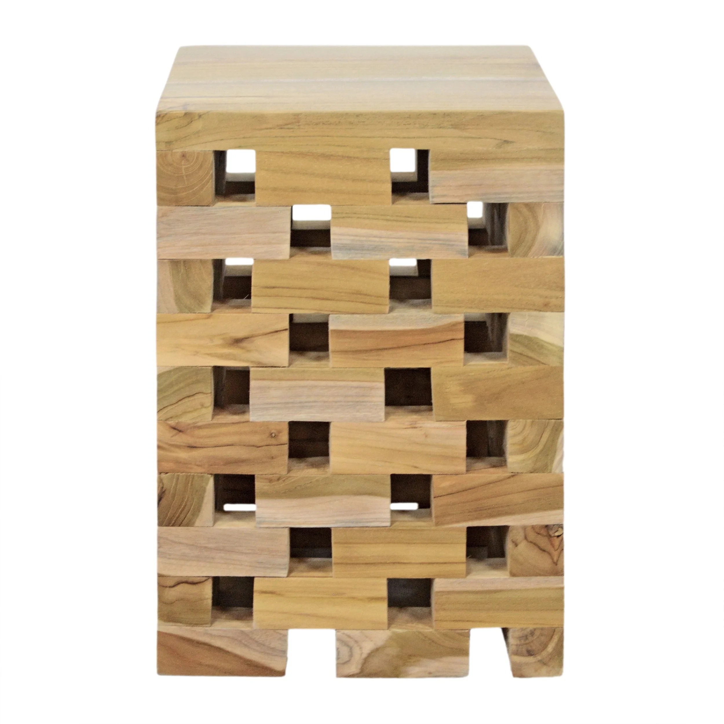 Open Slat Wooden Square End Table - JATI VISIONS