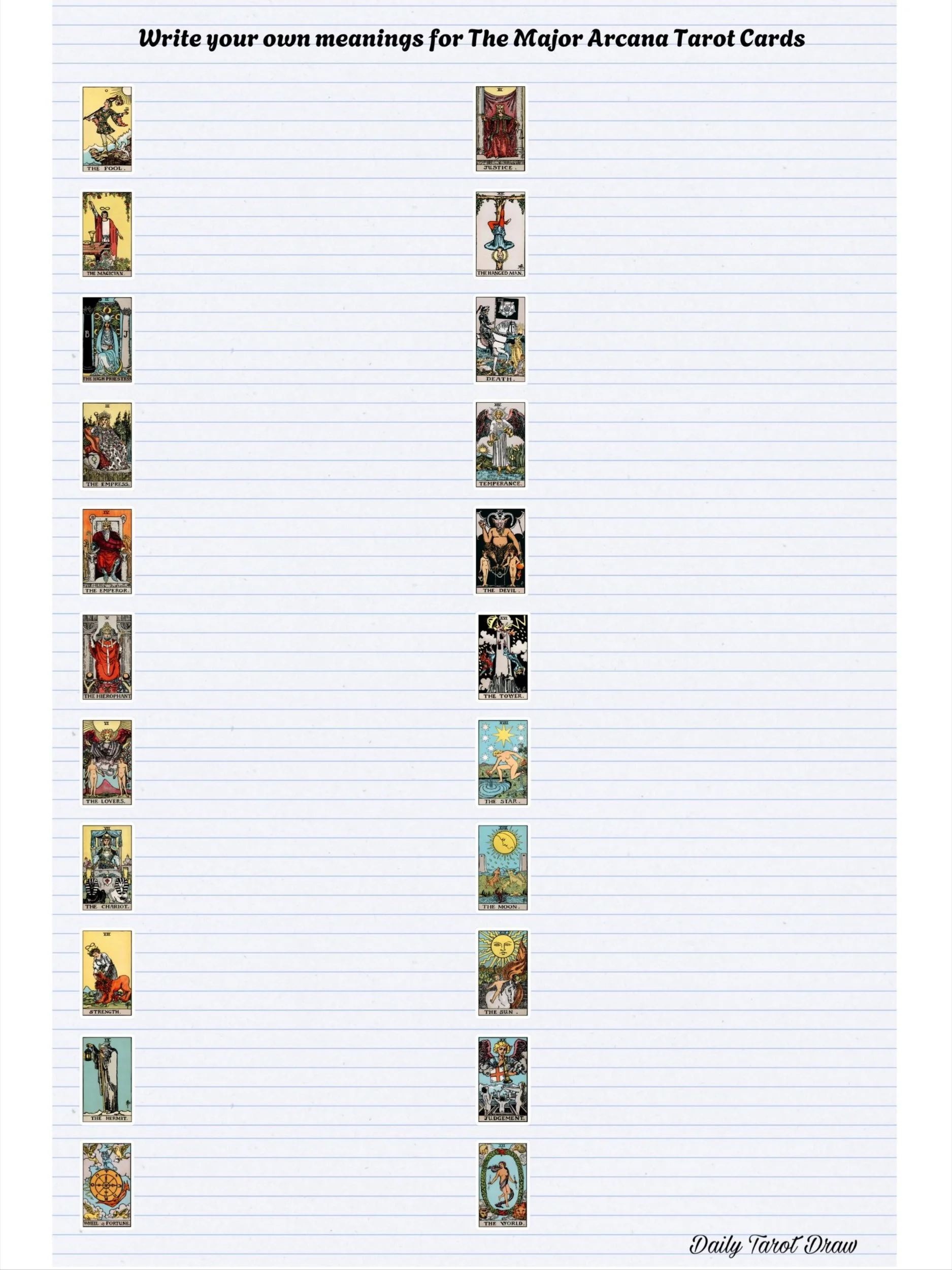 Tarot Worksheets