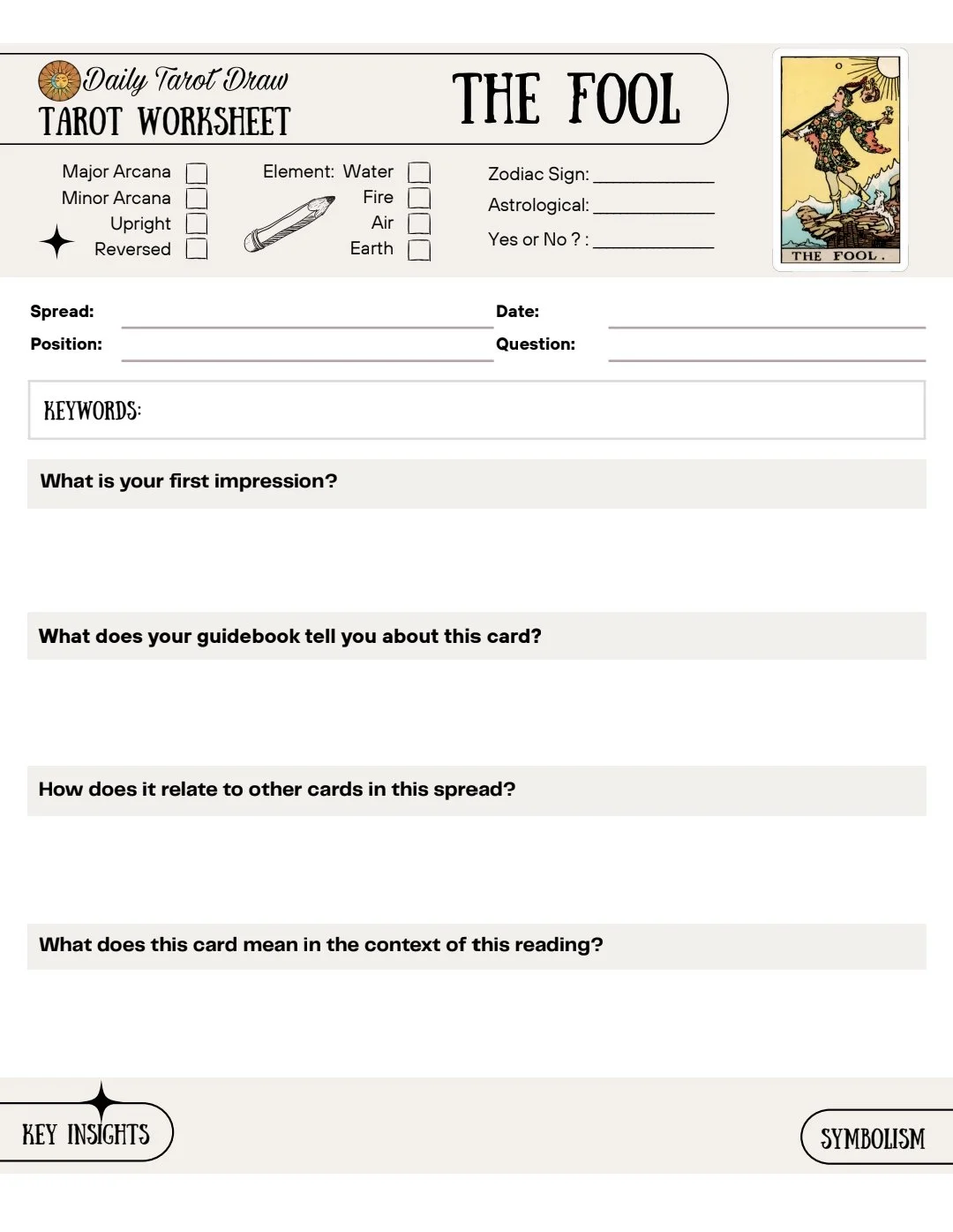 Tarot Worksheets