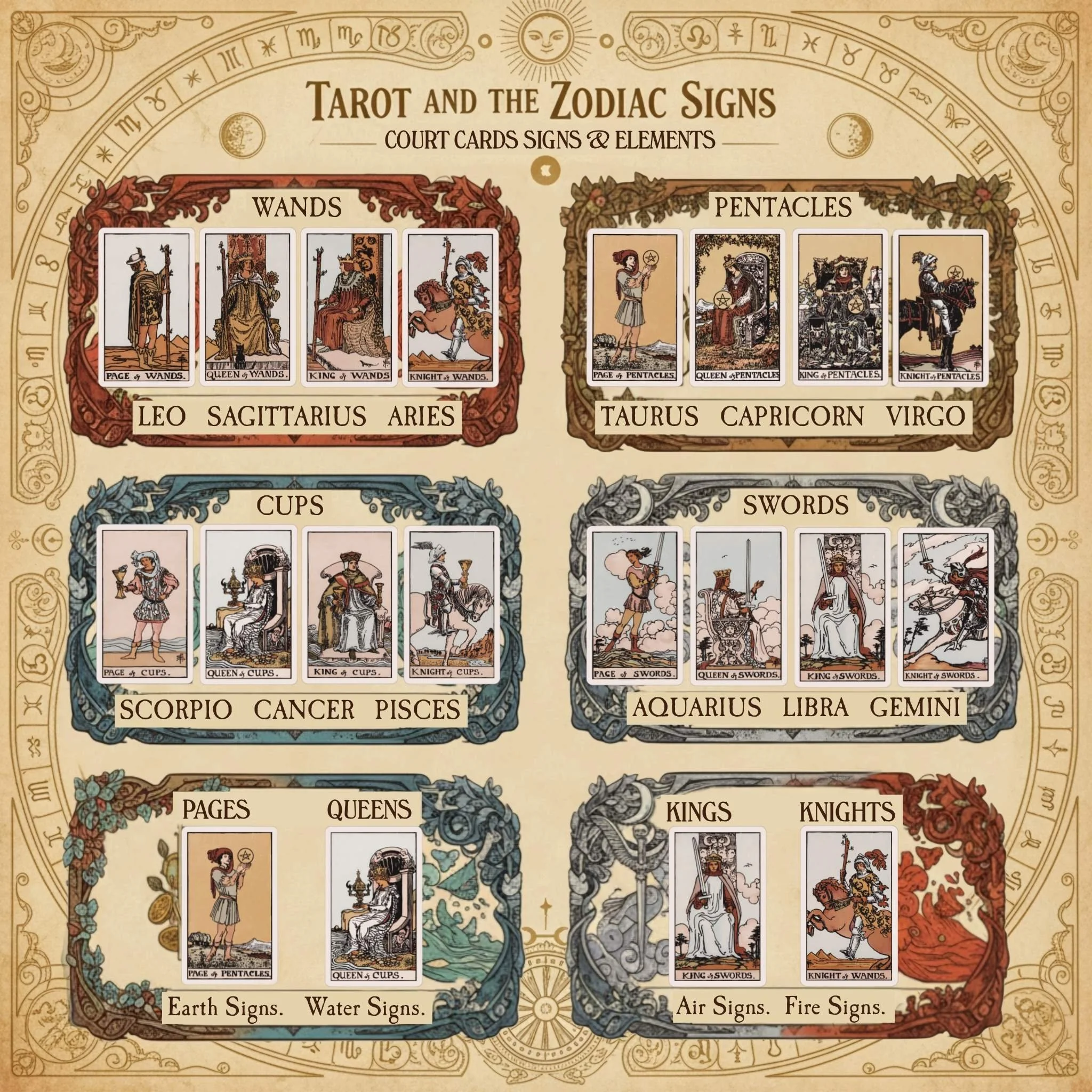 Tarot Court Cards and Zodiac Signs